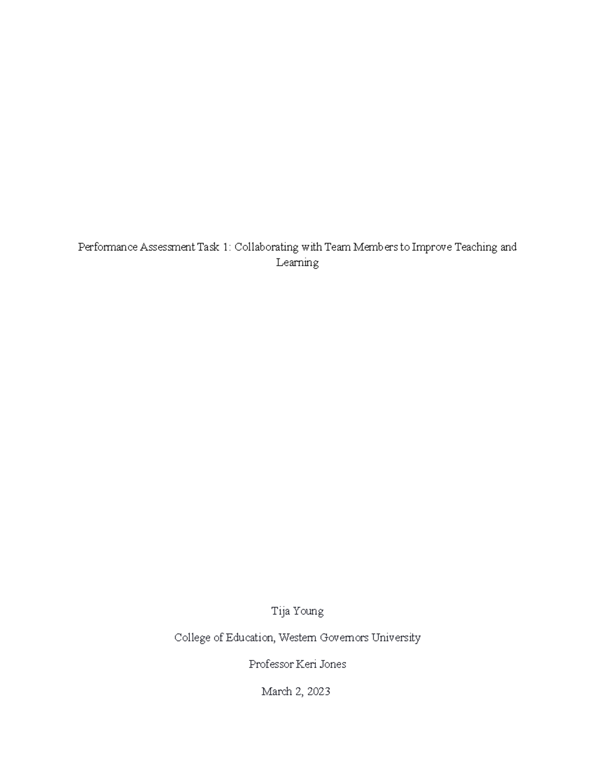 Performance Assessment Task 1: Collaborating with Team Members to ...