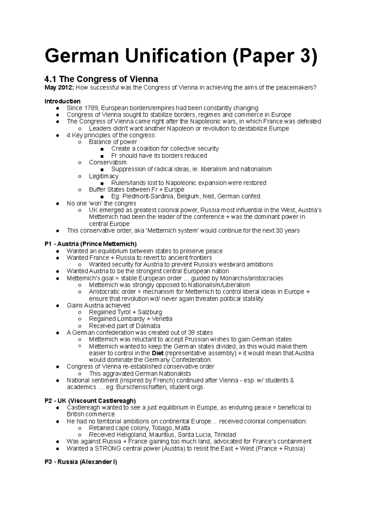 German Unification: Key Factors and Outcomes (HIST 101 Final Essay ...