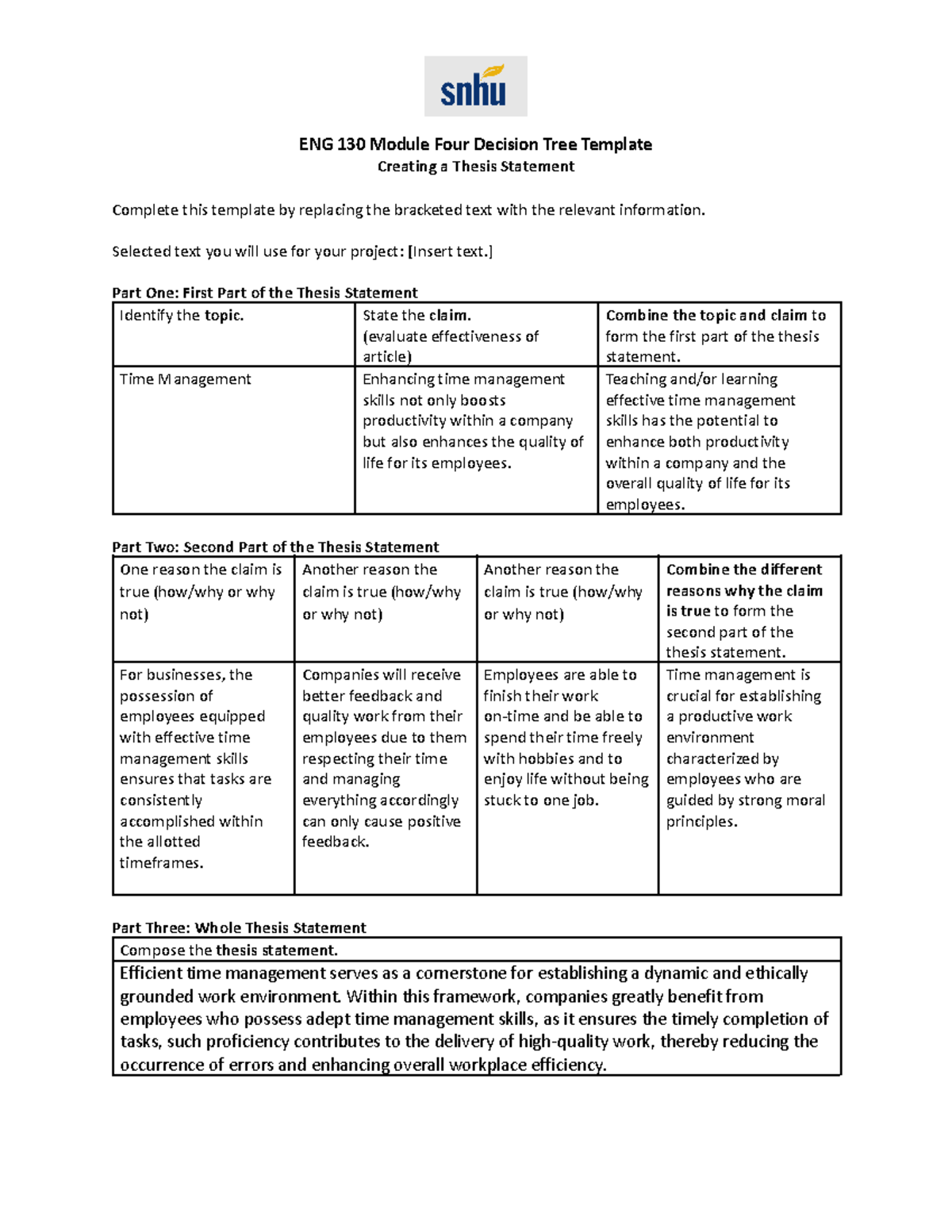 ENG 130 Module Four Thesis Statement & Decision Tree Template - Studocu