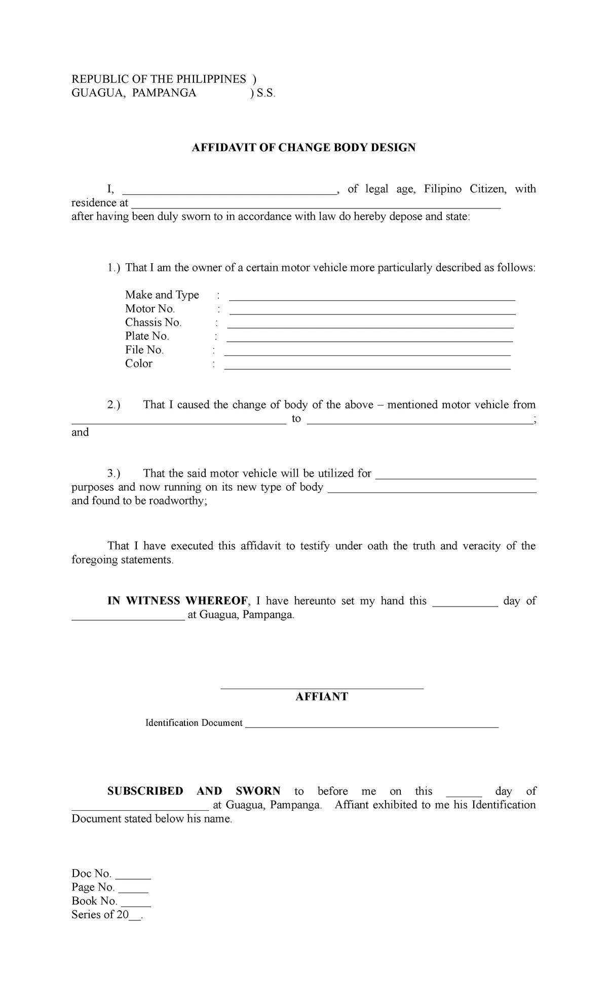 Affidavit of Change of Color - REPUBLIC OF THE PHILIPPINES ) GUAGUA ...
