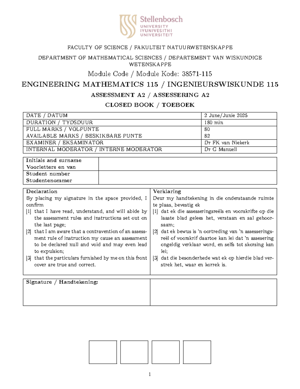 Eng Maths 115 A2 Exam Paper 2025 - Studocu