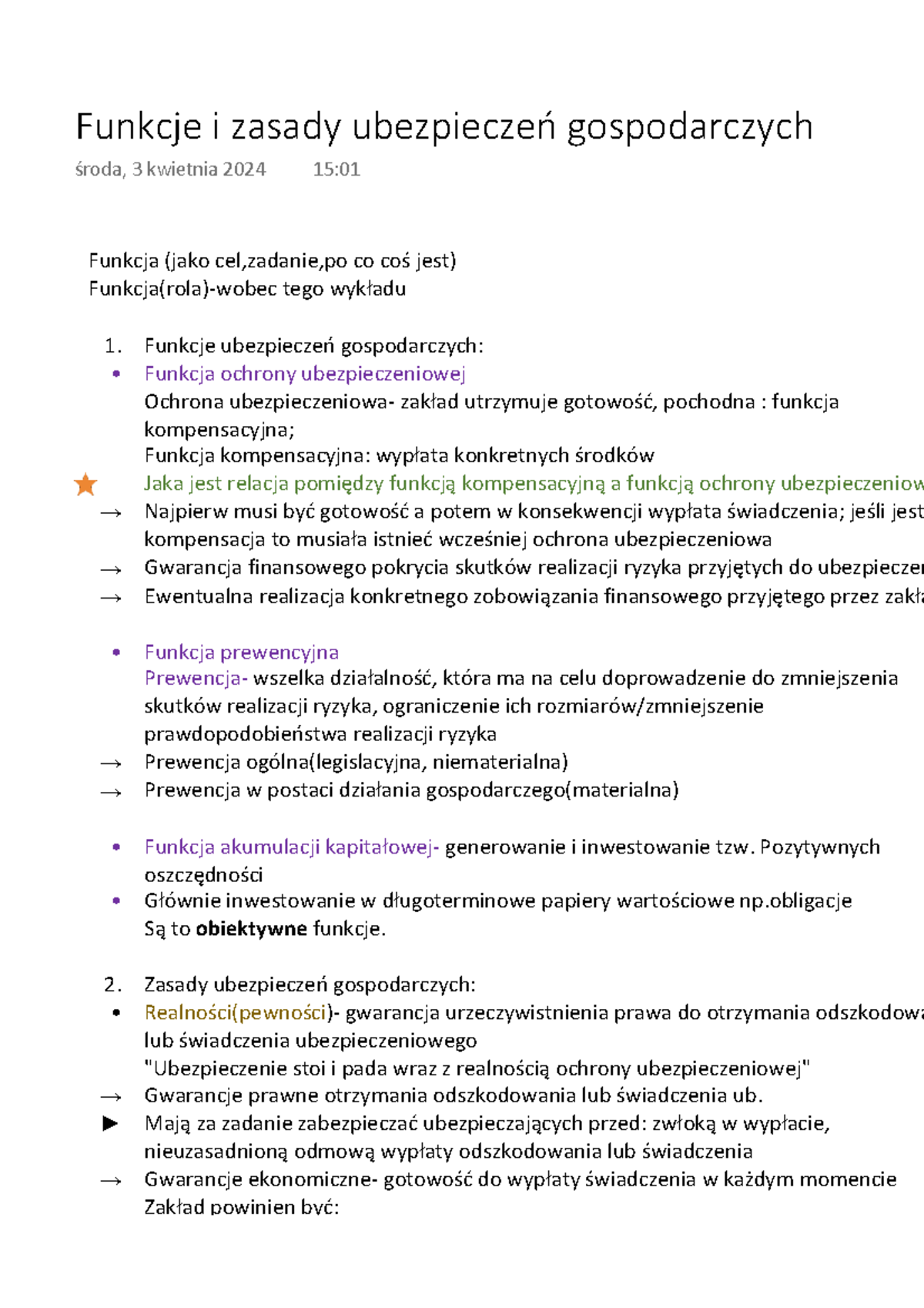 Funkcje i zasady ubezpieczeń gospodarczych - Analiza i omówienie - Studocu