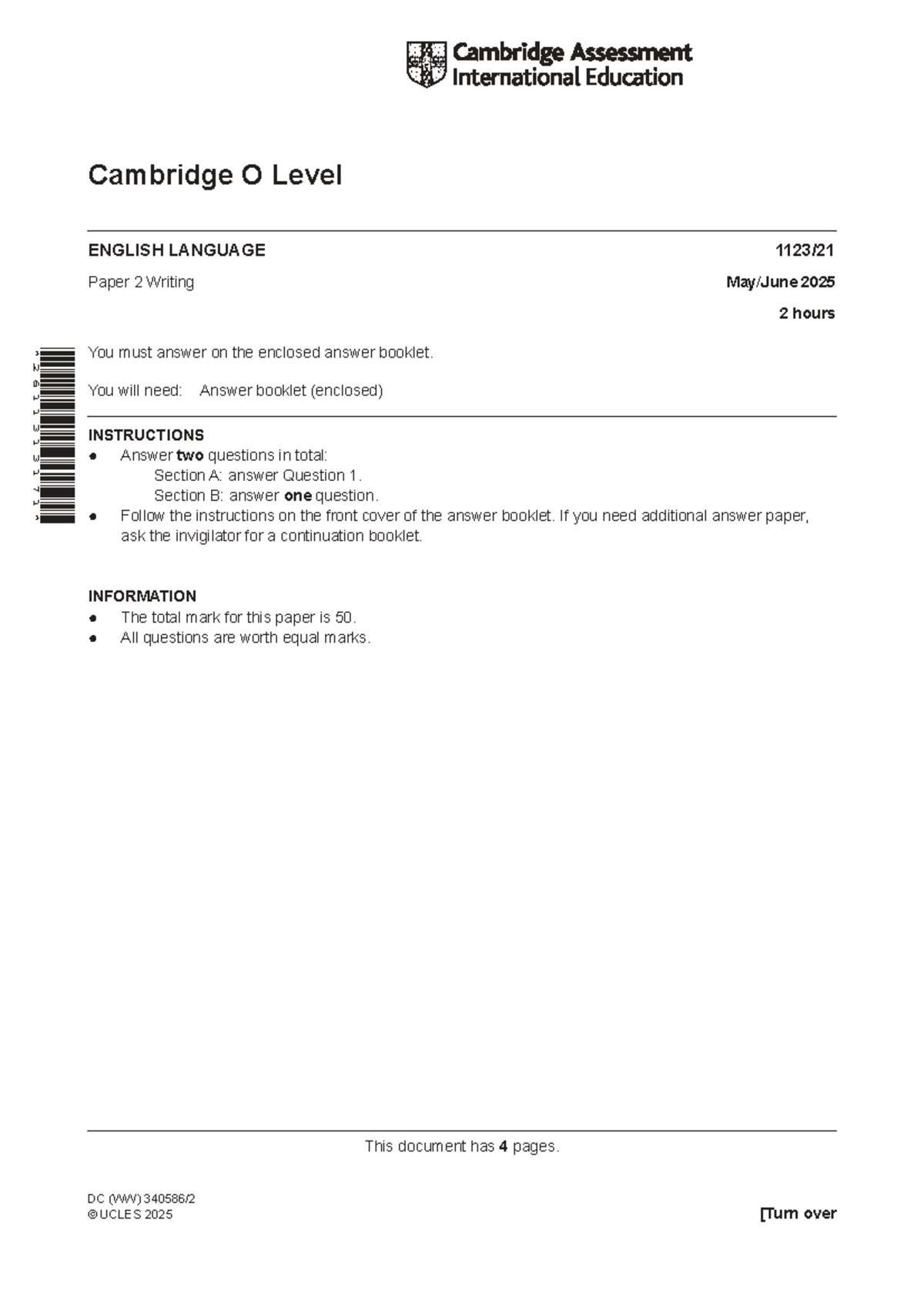 Cambridge O Level English Language 2025 Paper 2 Writing Exam Guide ...