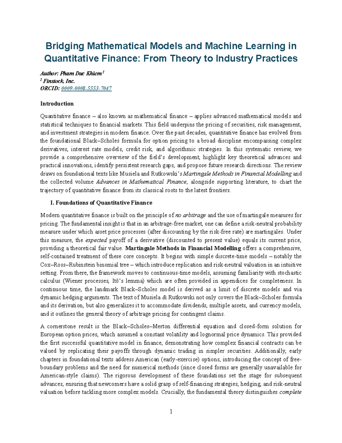 Learning in Quantitative Finance: Theory to Practice - Studocu
