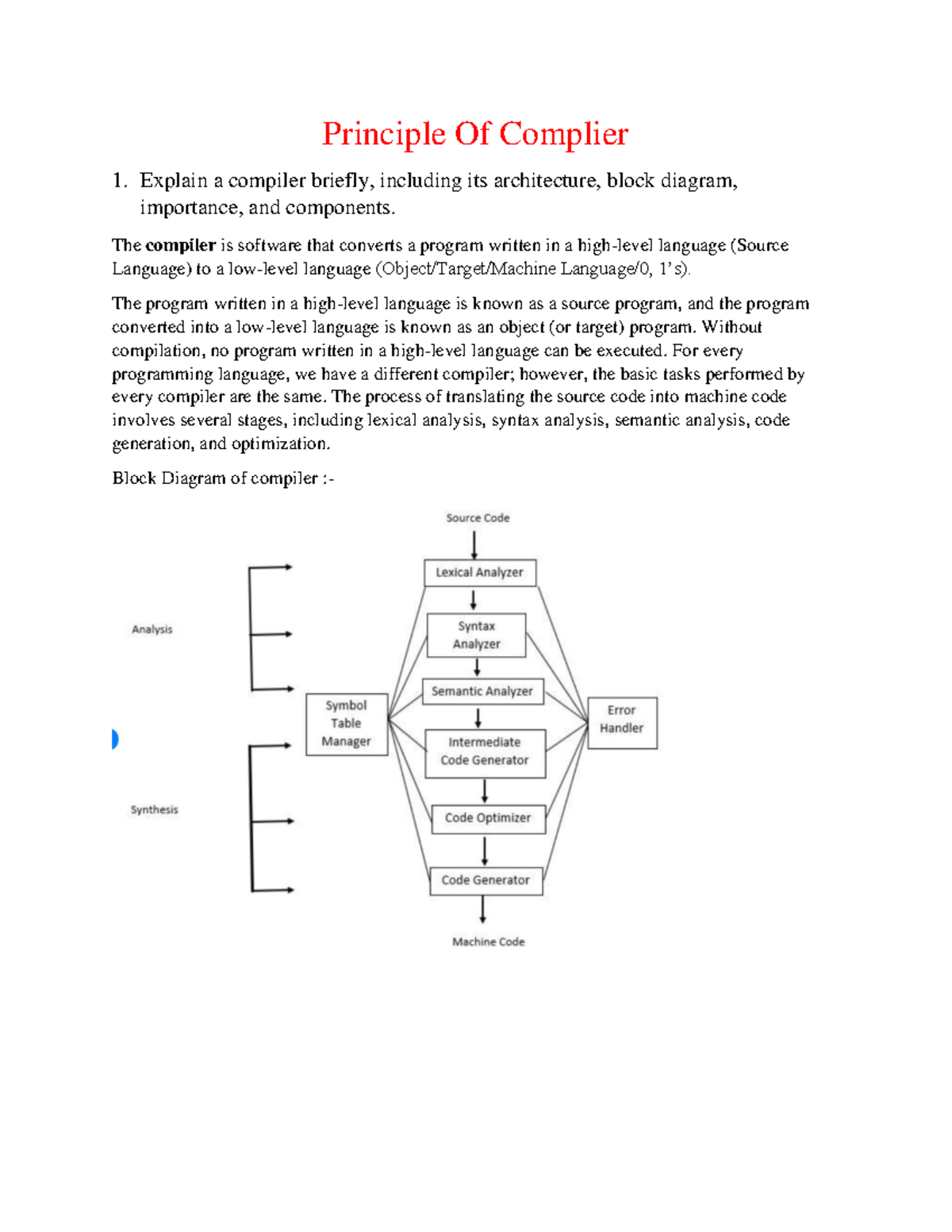Principle Of Complier - Noteso of compiler design and processing ...