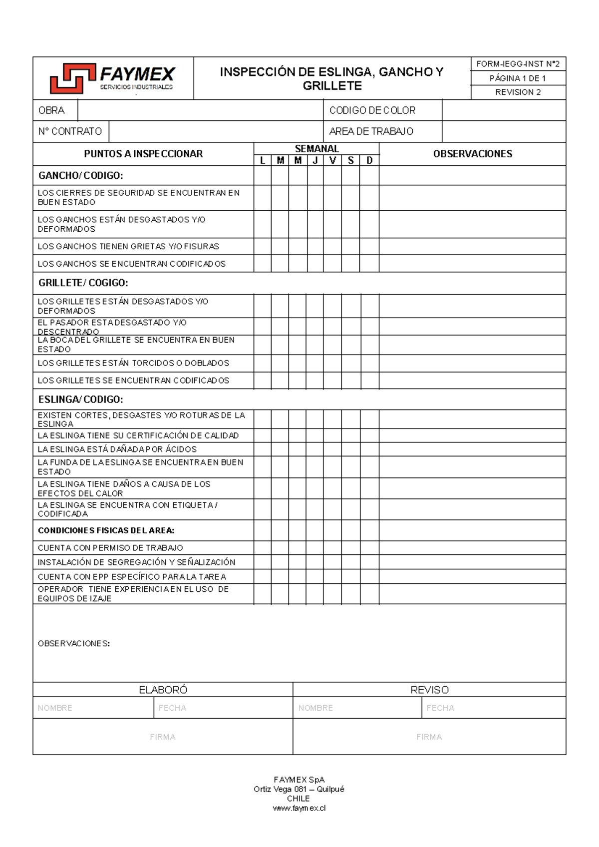 Inspección Semanal de Eslingas, Ganchos y Grilletes - FORM-IEGG-INST ...