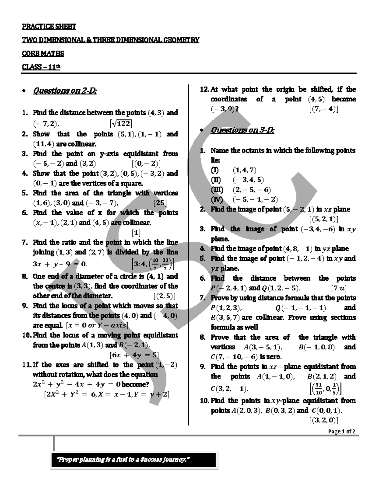 11TH SUPP Material: 2D & 3D Geometry Practice Questions - Studocu