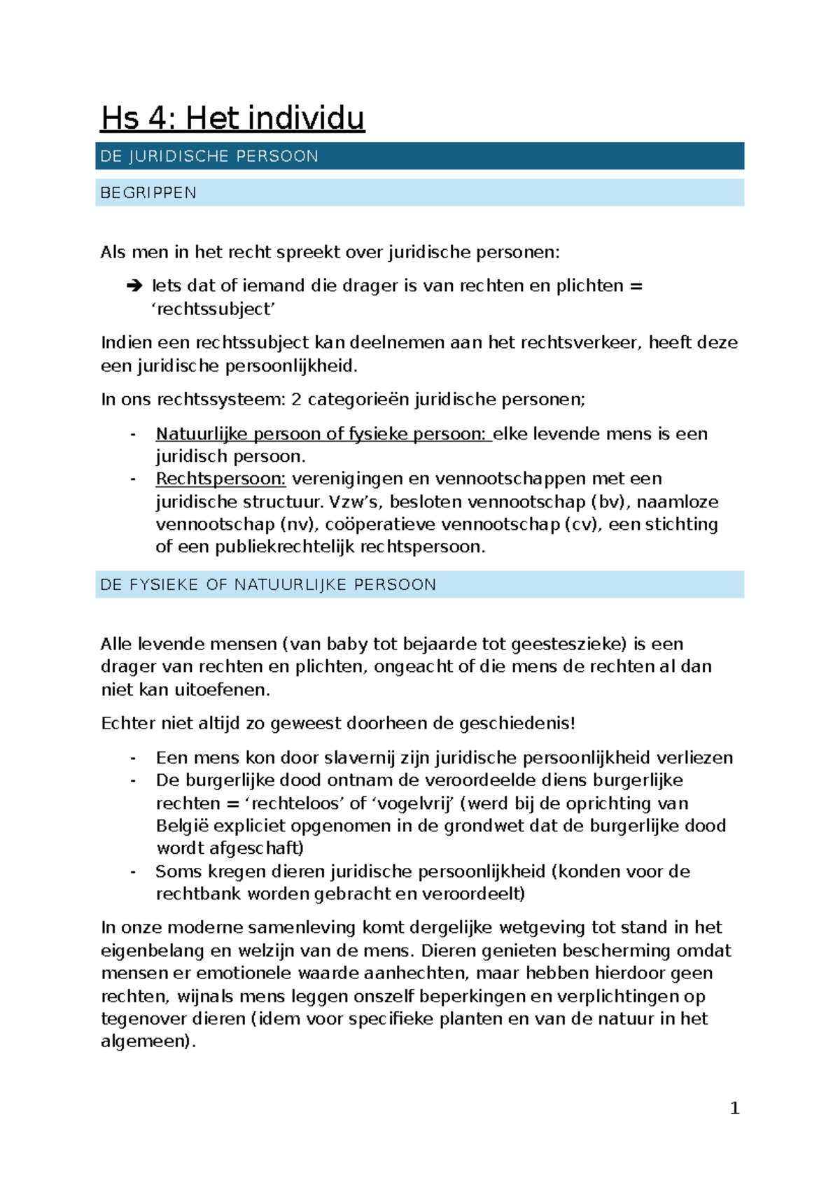 Hs 4: Juridische Persoon en Natuurlijke Persoon in het Privaat Recht ...
