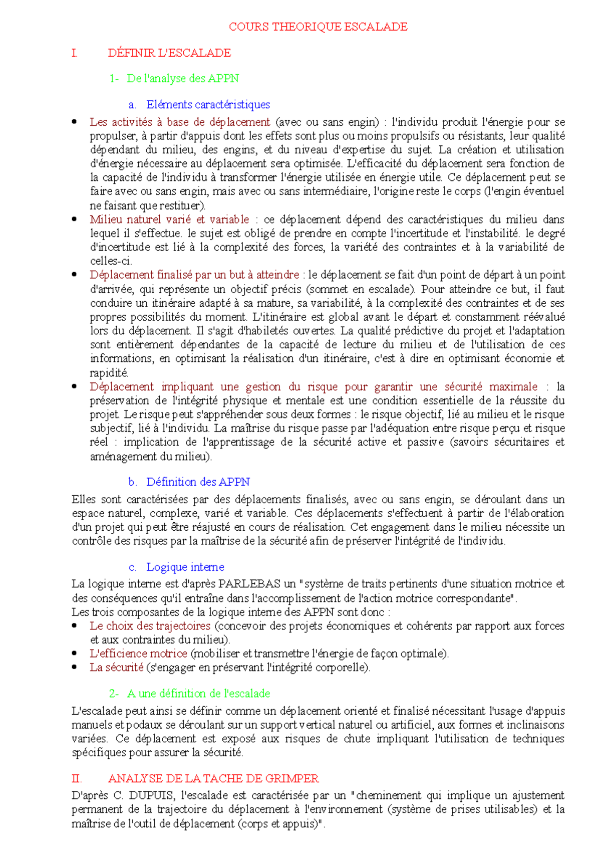 COURS THEORIQUE ESCALADE I : DÉFINITION ET ANALYSE DES APPN - Studocu