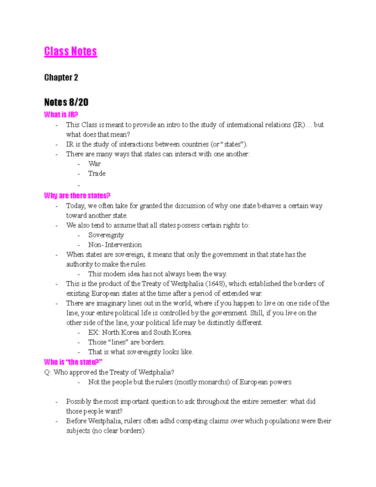 International Relations: Class Notes & Insights (Poli 150) - Studocu