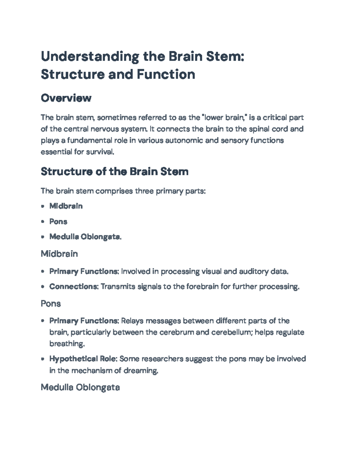 Structure and Function of the Brain Stem: Overview and Key Roles ...