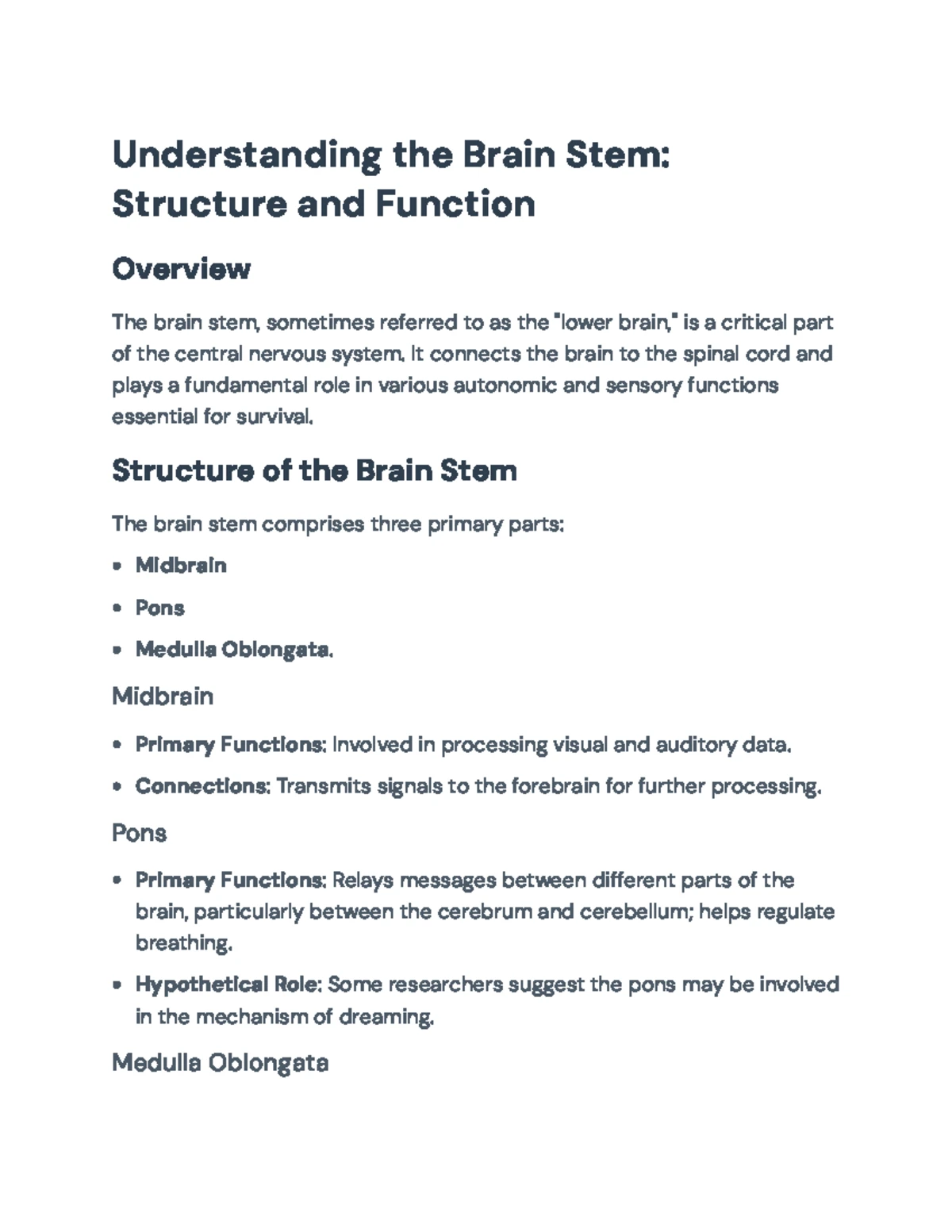 Comprehensive Analysis of the Brainstem: Structure and Functions ...