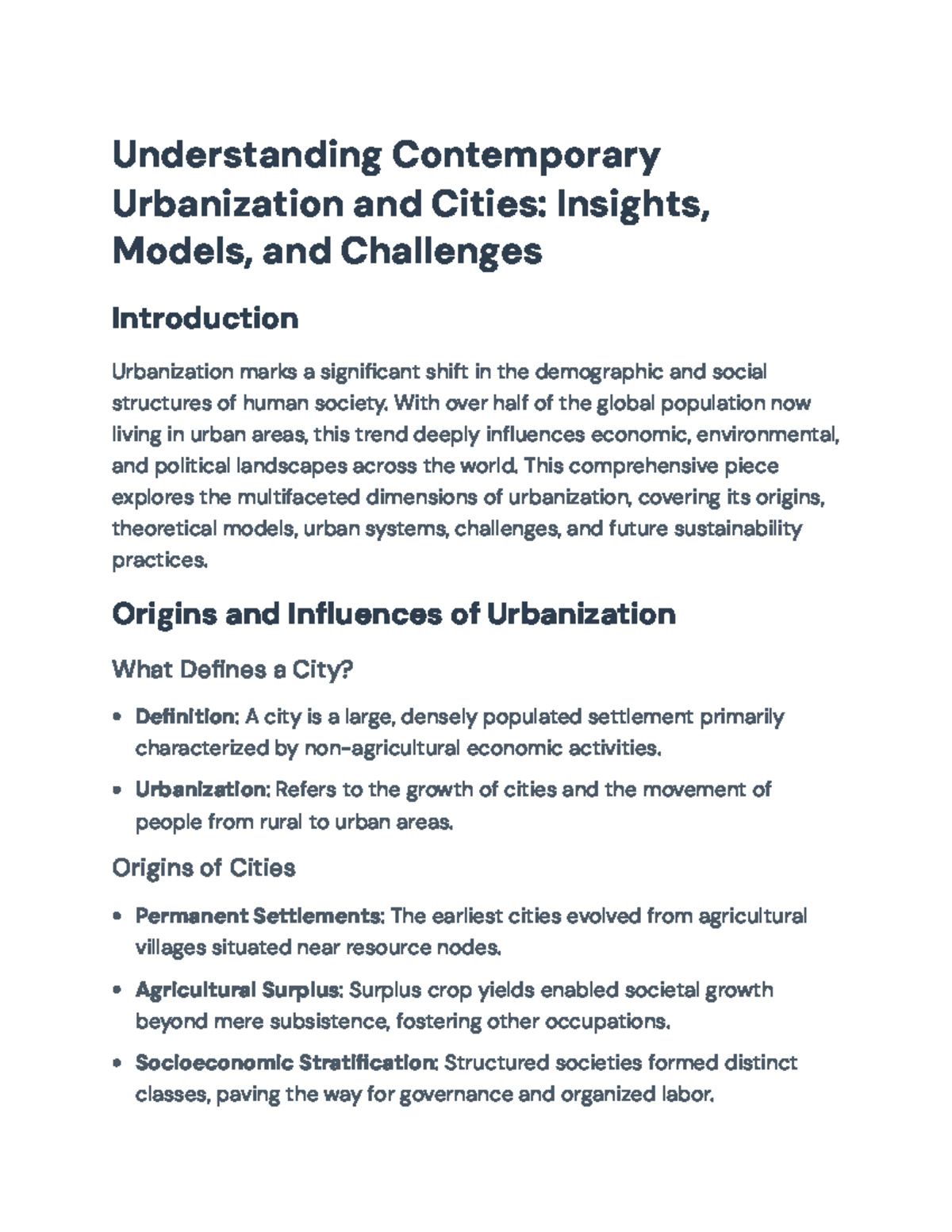 Understanding Urbanization: Challenges, Models, and Future ...