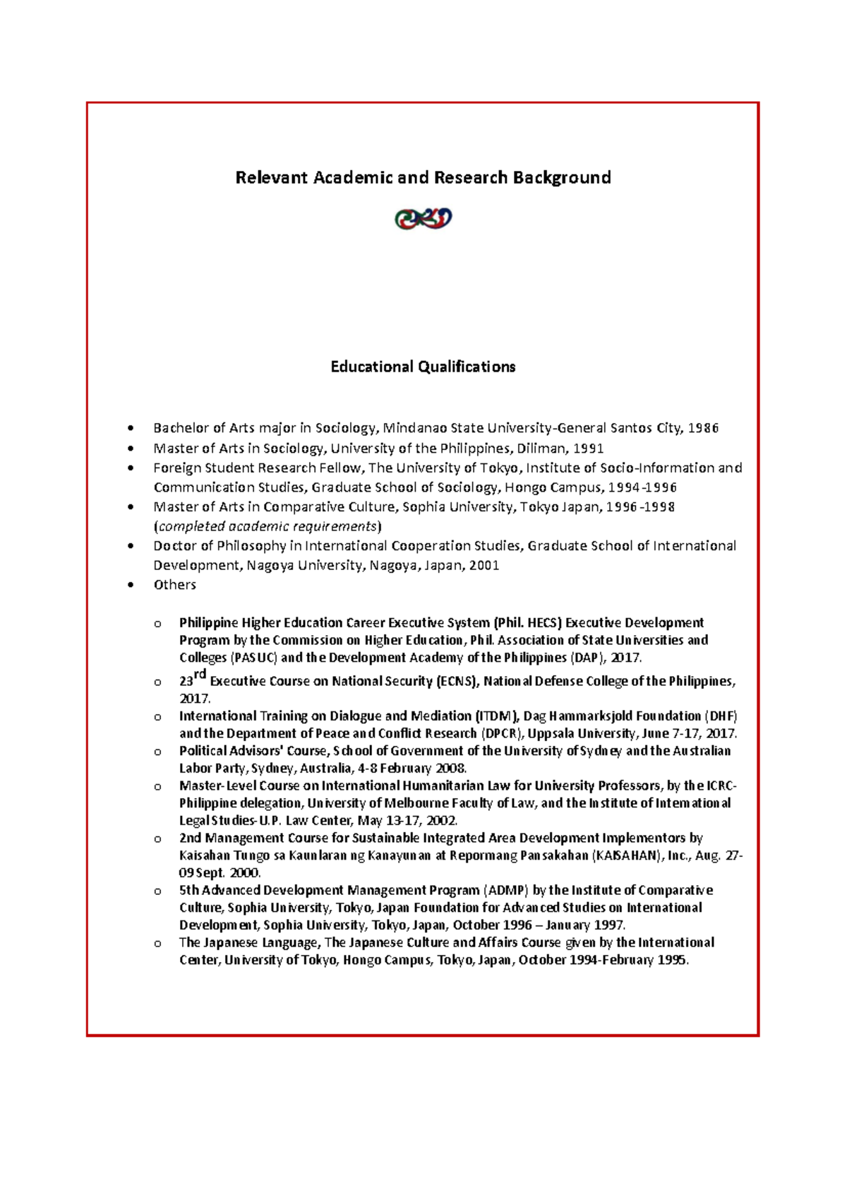 04 III Relevant Academic & Research Background - Edu. Qualifications ...