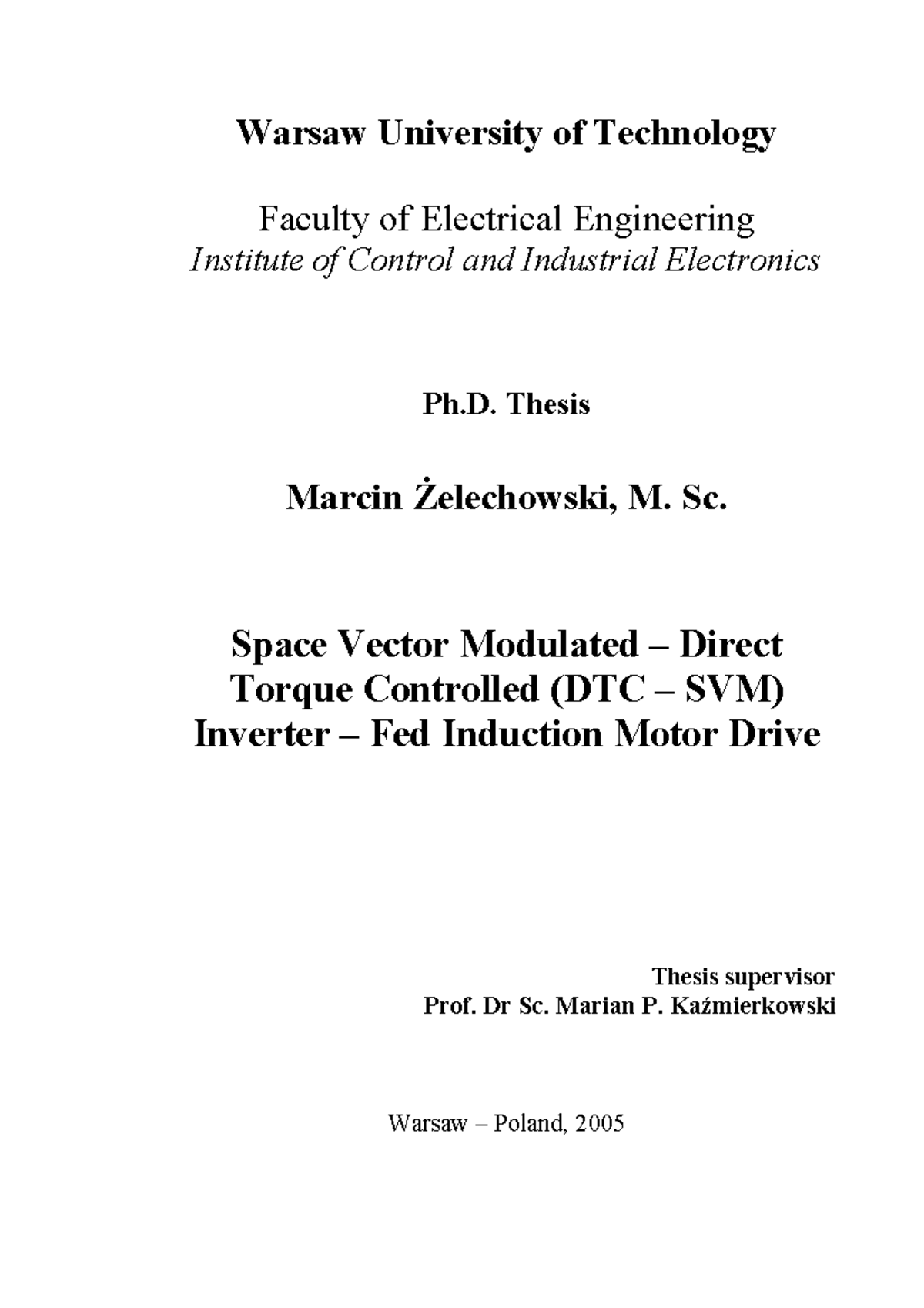 Ph.D. Thesis: Space Vector Modulated DTC for Induction Motor Drive ...