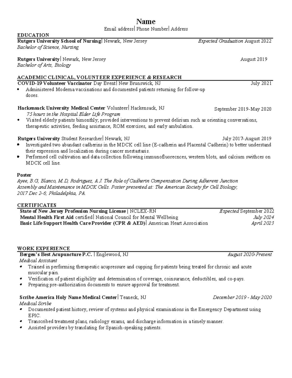 Sample Resume #6 - Professional Nurse (BSN & BA) - Studocu