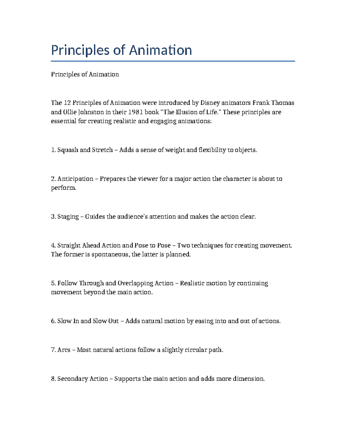 Principles of Animation: The 12 Key Techniques Explained - Studocu