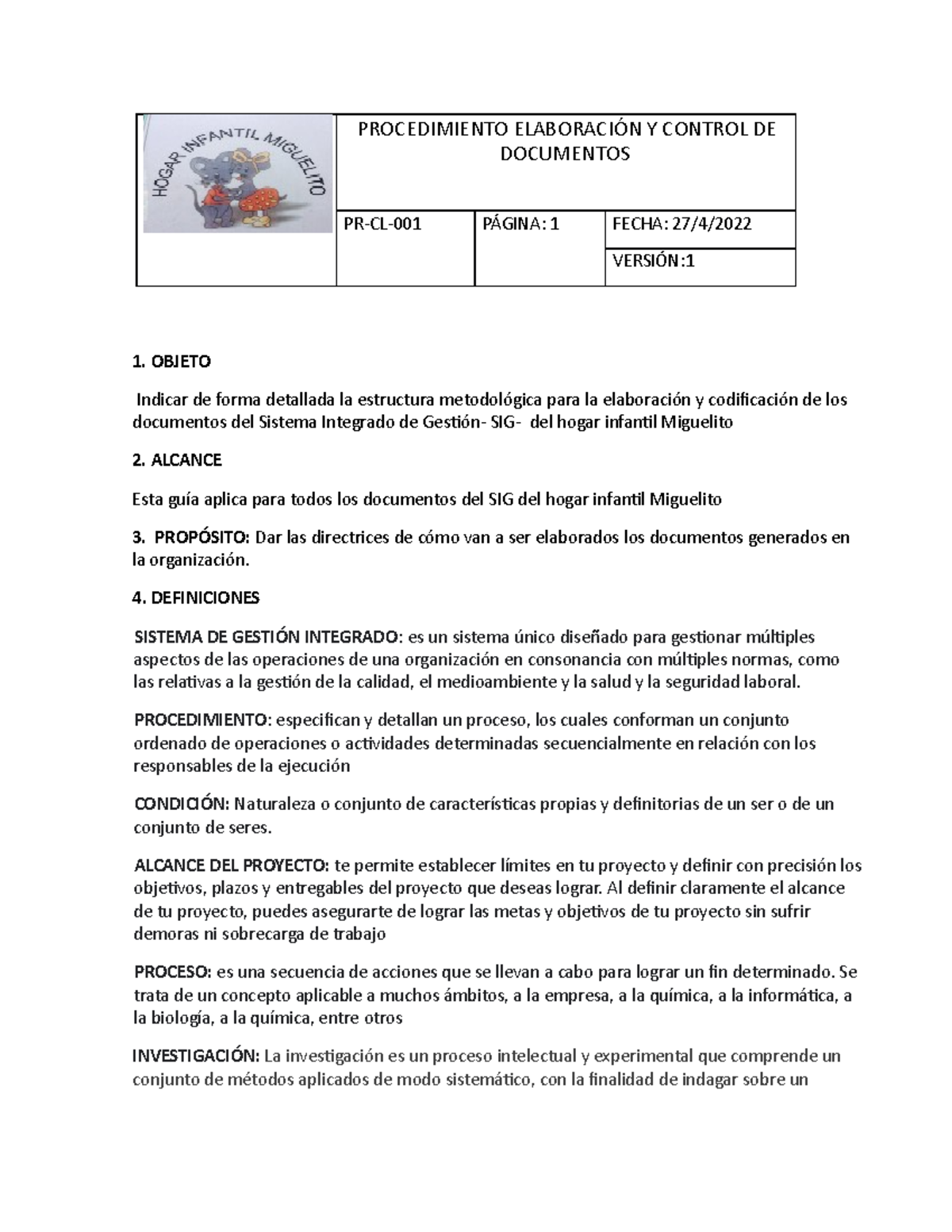 Guía de Elaboración y Codificación de Documentos del SIG - PR-CL-001 ...