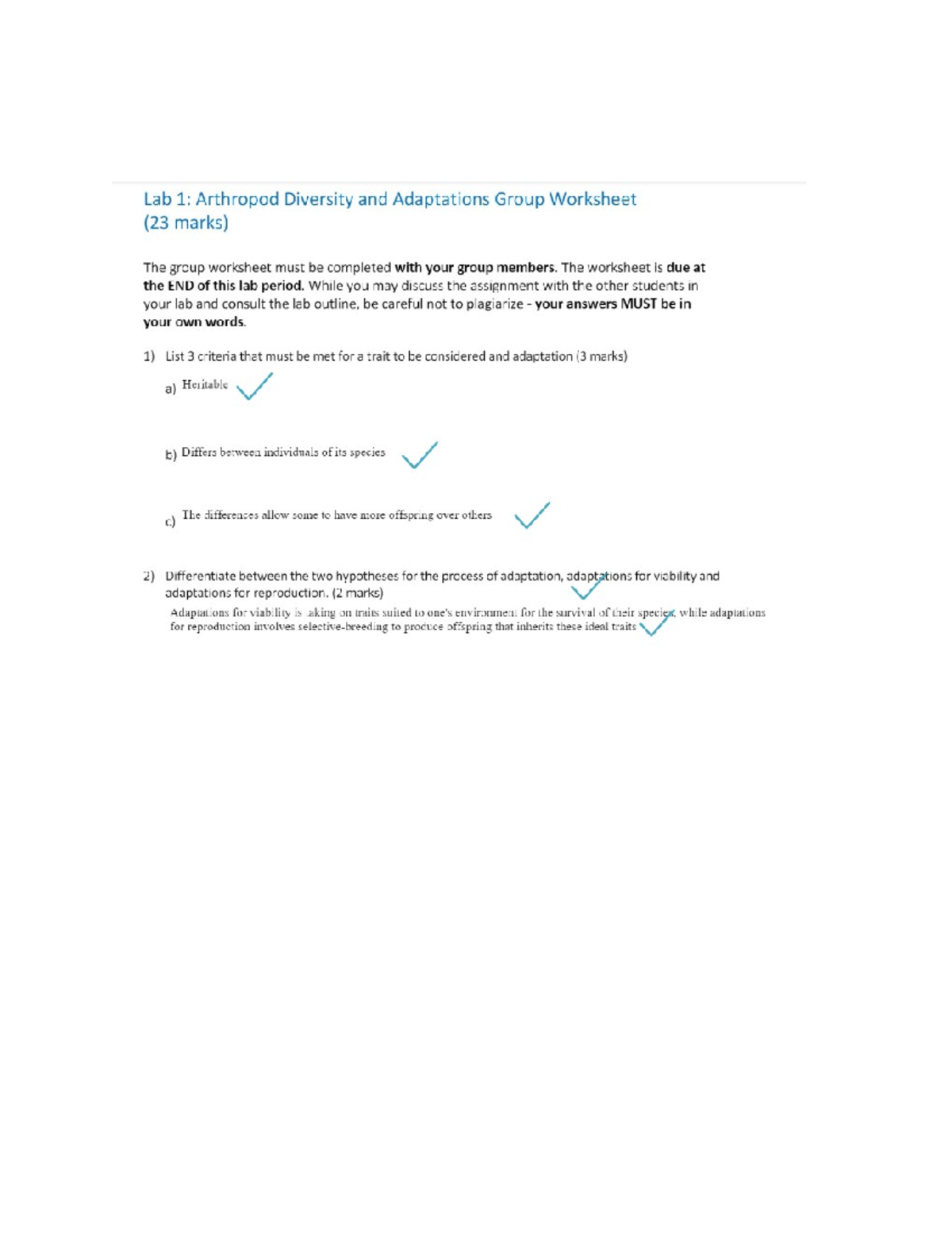 Lab 1: Exploring Arthropod Diversity & Adaptations - Studocu