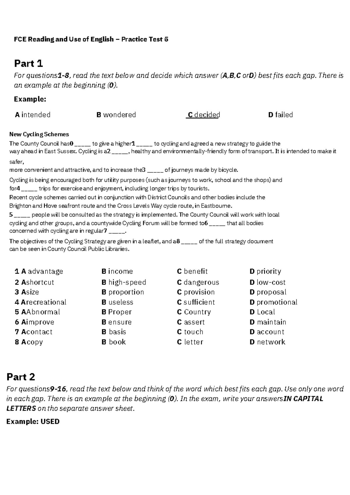 B2 First Cambridge Exam FCE Practice Test 5 Reading & Use of English ...