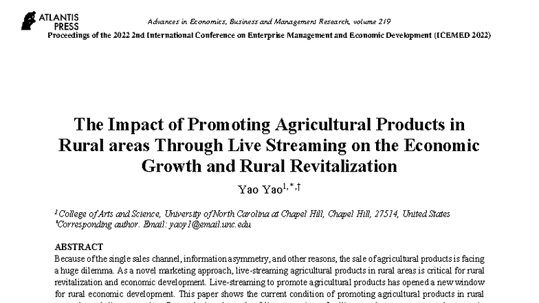 The Impact of Live Streaming on Rural Economic Growth: ICEMED 2022 ...