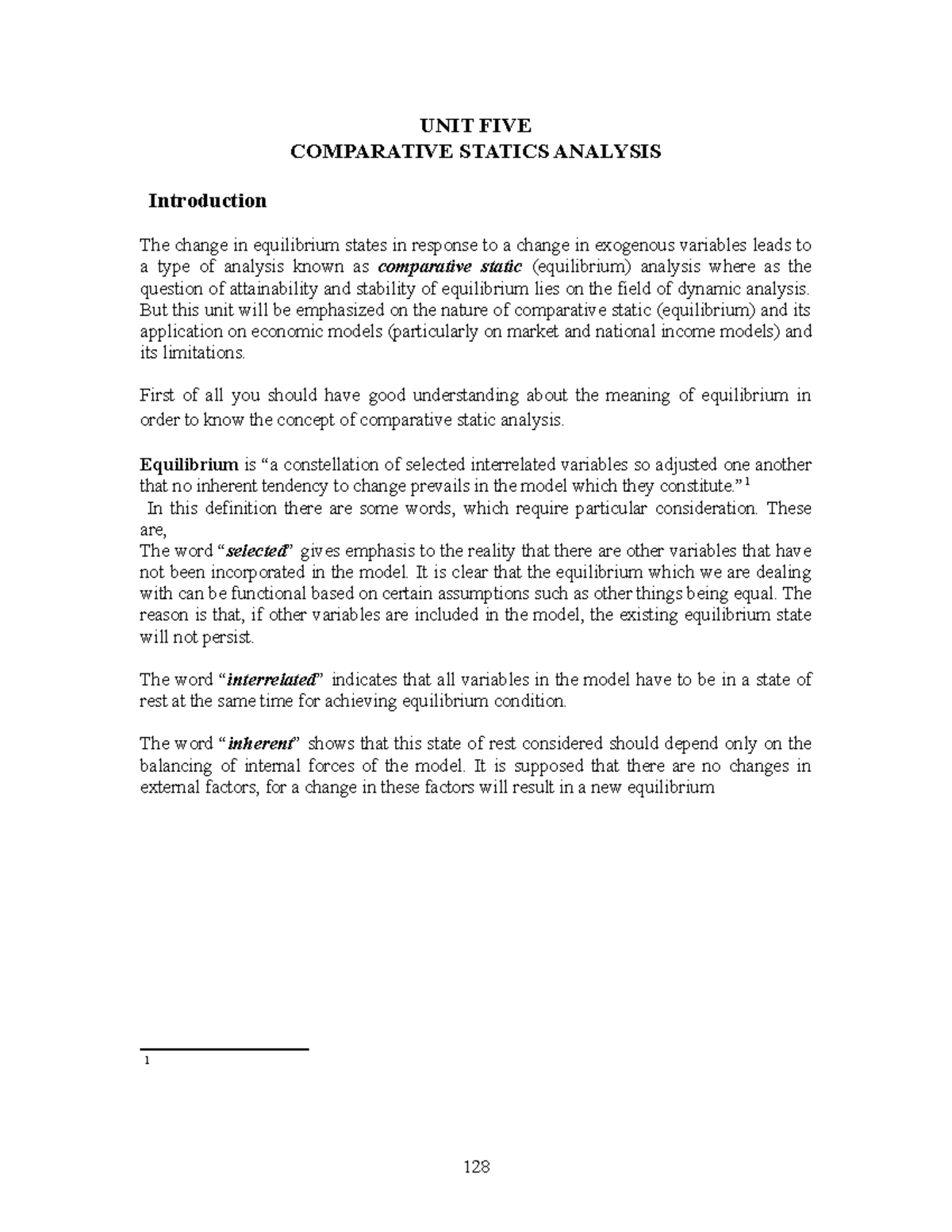 Comparative Statics Analysis in Mathematical Economics (UNIT 5) - Studocu