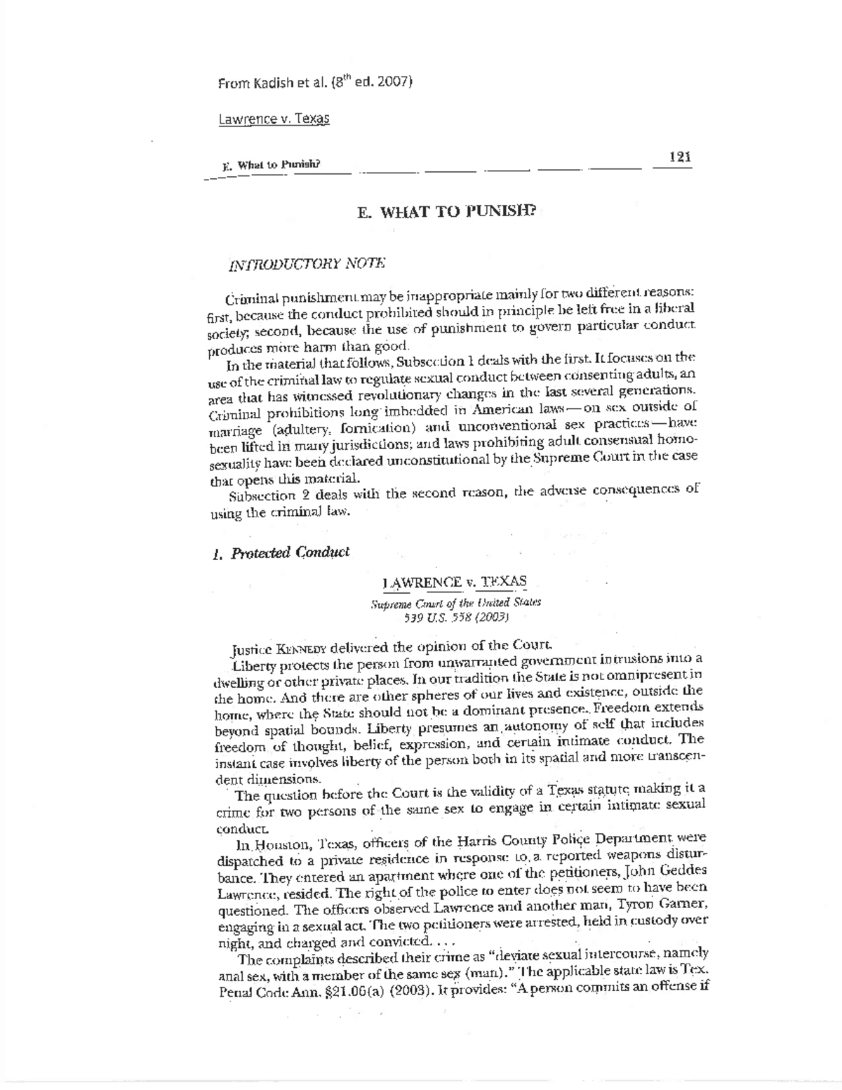 Lawrence v. Texas: Analyzing Punishment and Liberty (Fall 2022) - Studocu