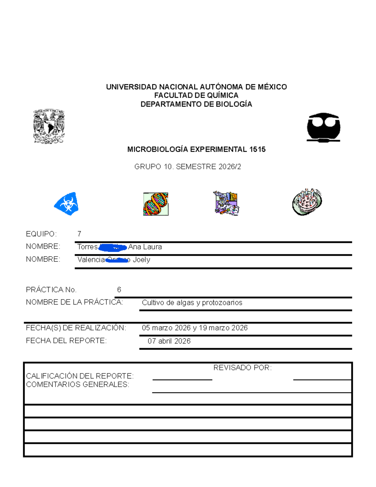 Reporte 5: Microbiología Experimental 1515 - Cultivo de Algas y ...