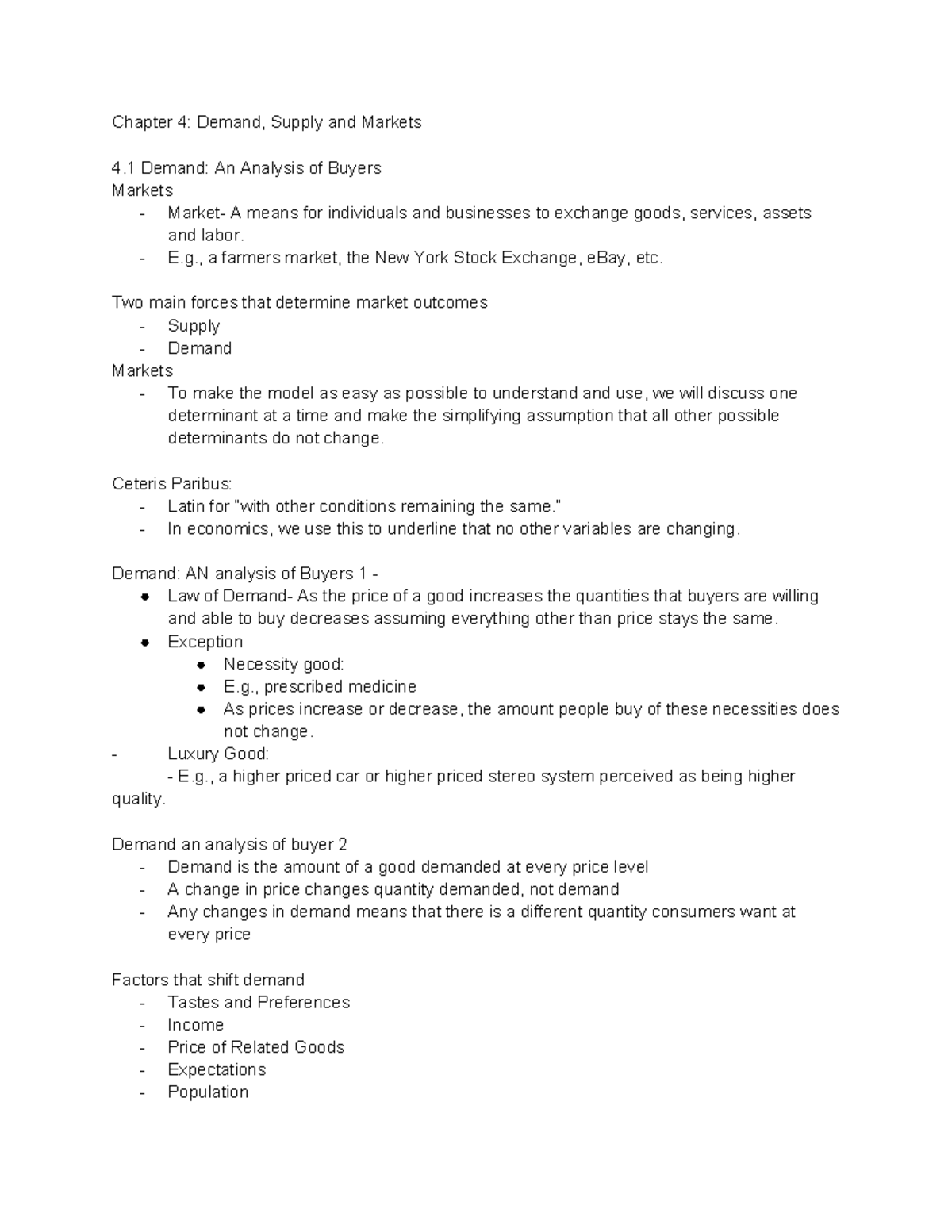 Economic Chapter 4 - Exam review - Chapter 4: Demand, Supply and ...
