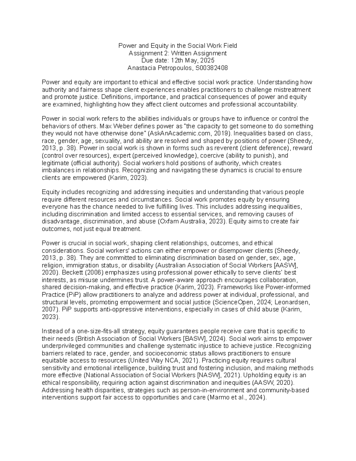 SWTP Power and Equity in Social Work: Assignment 2 Analysis - Studocu