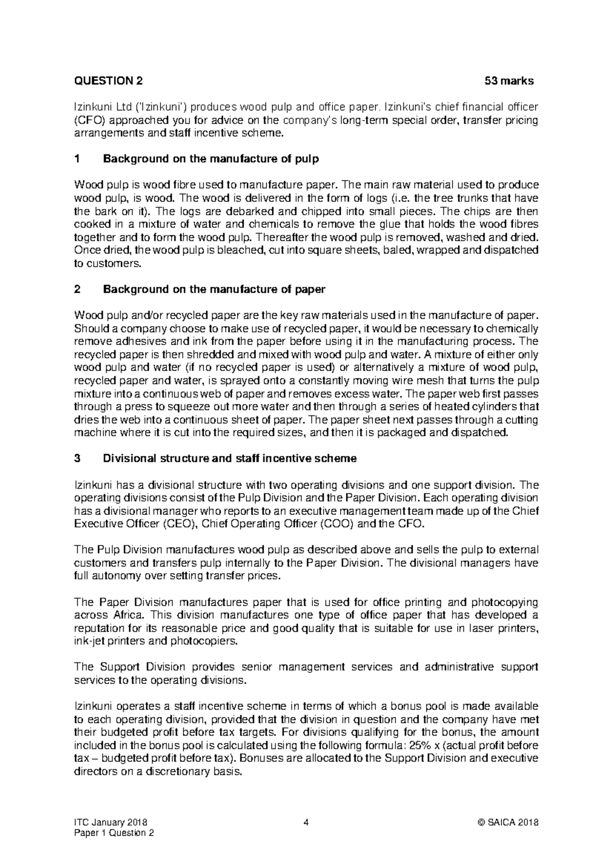 ITC Jan 2018 Paper 1 Q2: Izinkuni Ltd Special Order Pricing Analysis ...