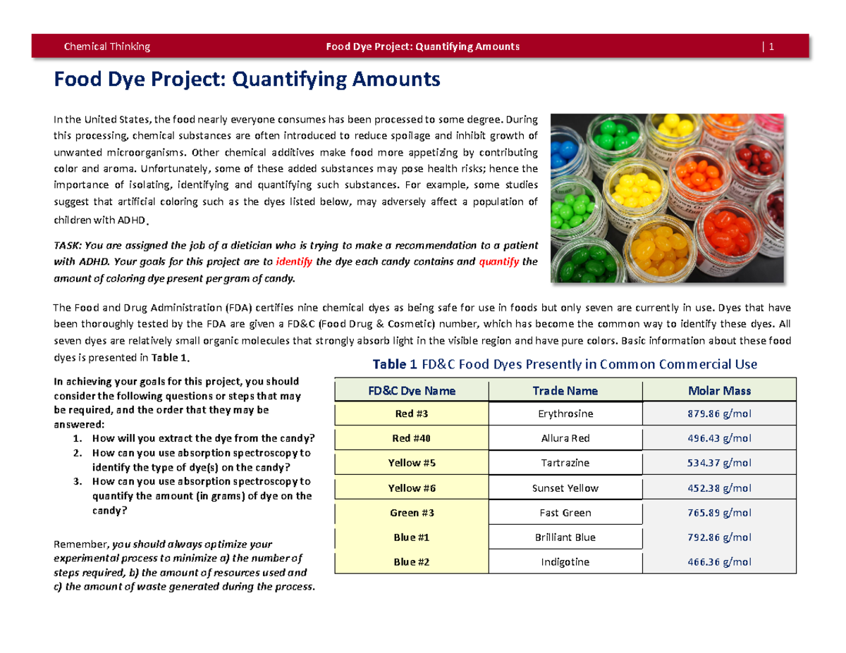 Food Dye Project (CHEM 101) - Quantifying Dyes in Candies - Studocu