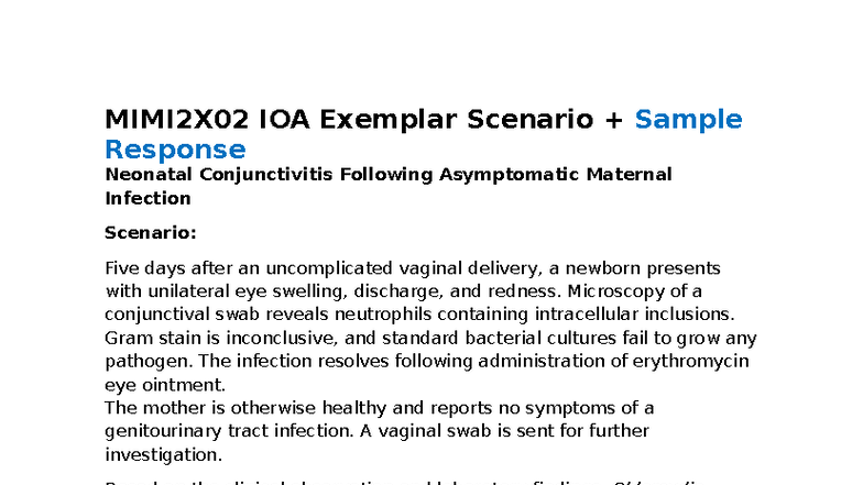 MIMI2X02 IOA Exemplar Questions on Neonatal Conjunctivitis & Chlamydia ...