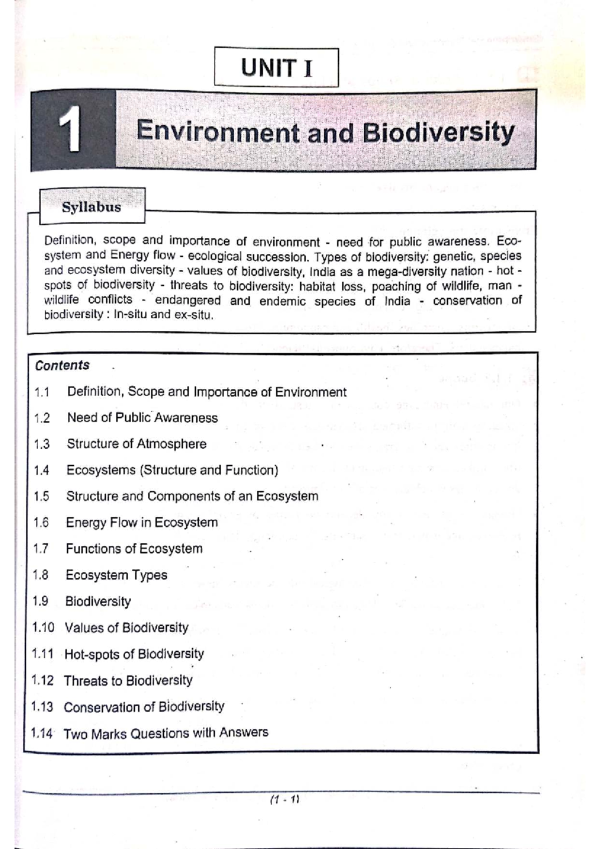 GE3451 EVS & ESS: Environment and Biodiversity Syllabus Overview - Studocu