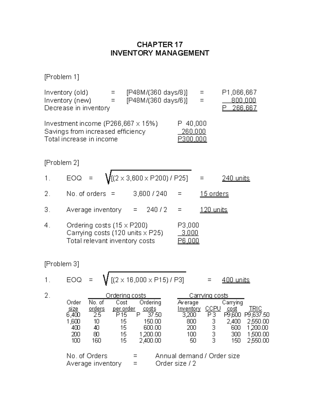 Chapter 17 - Inventory Management Analysis and Calculations - Studocu