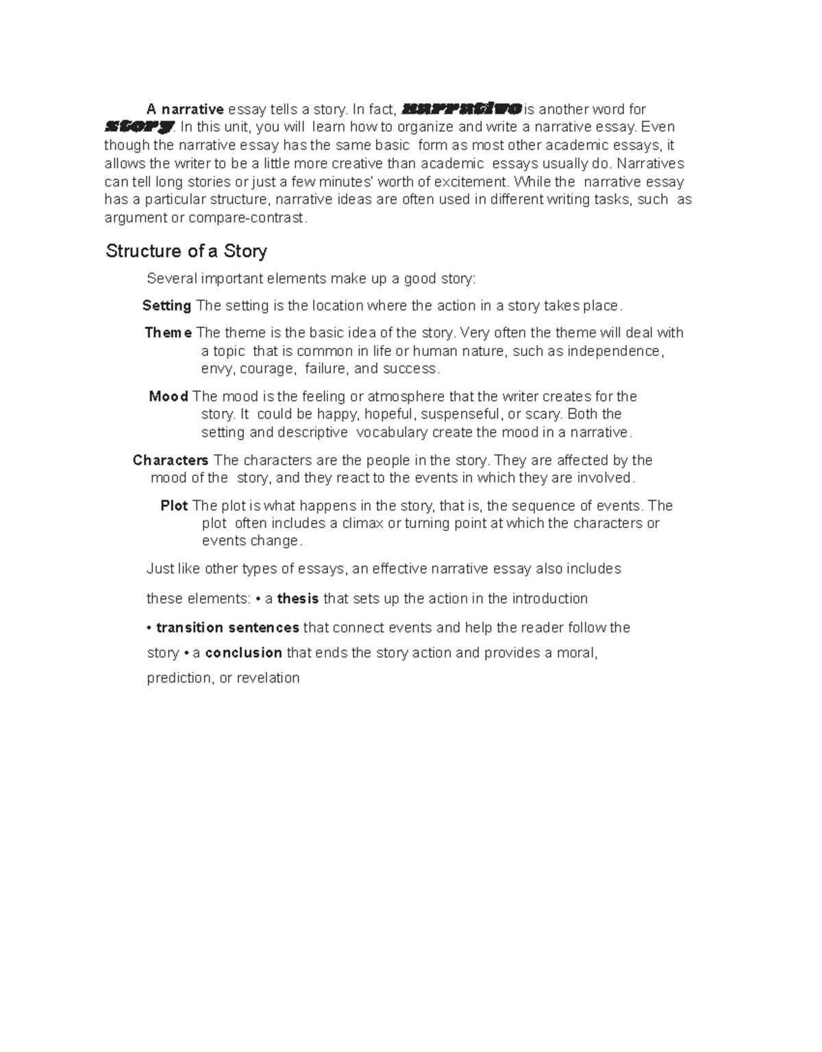 Narrative Essays: Understanding Structure and Elements (Course Code ...