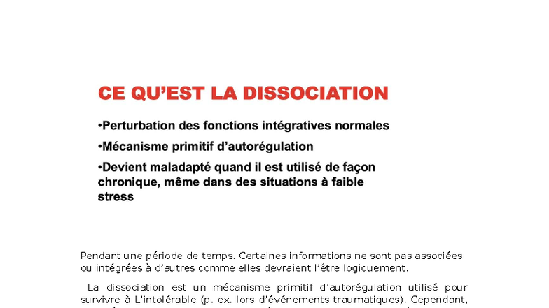 TDI - Cours 13 : Comprendre la Dissociation et ses Effets - Studocu