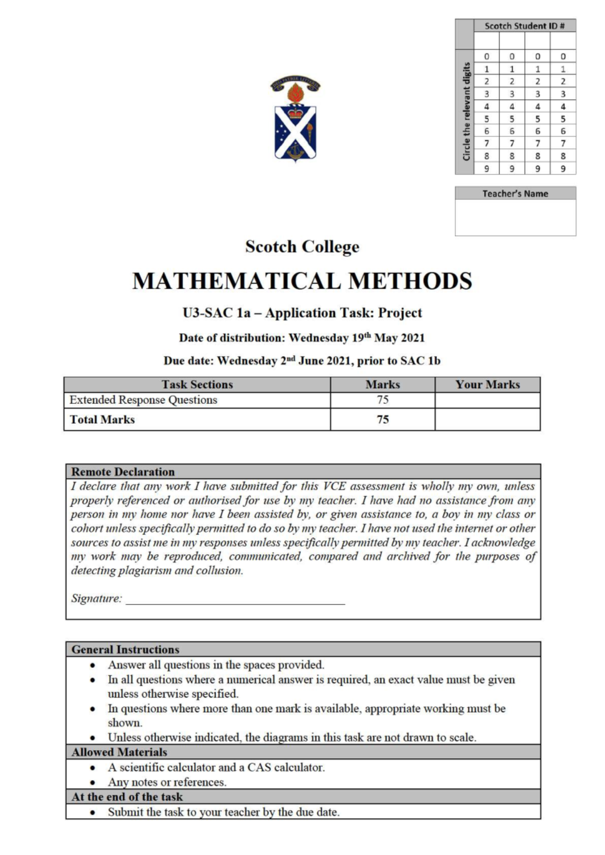 SC 2021 12MME SAC 1 - Functions and Transformations Analysis - Studocu