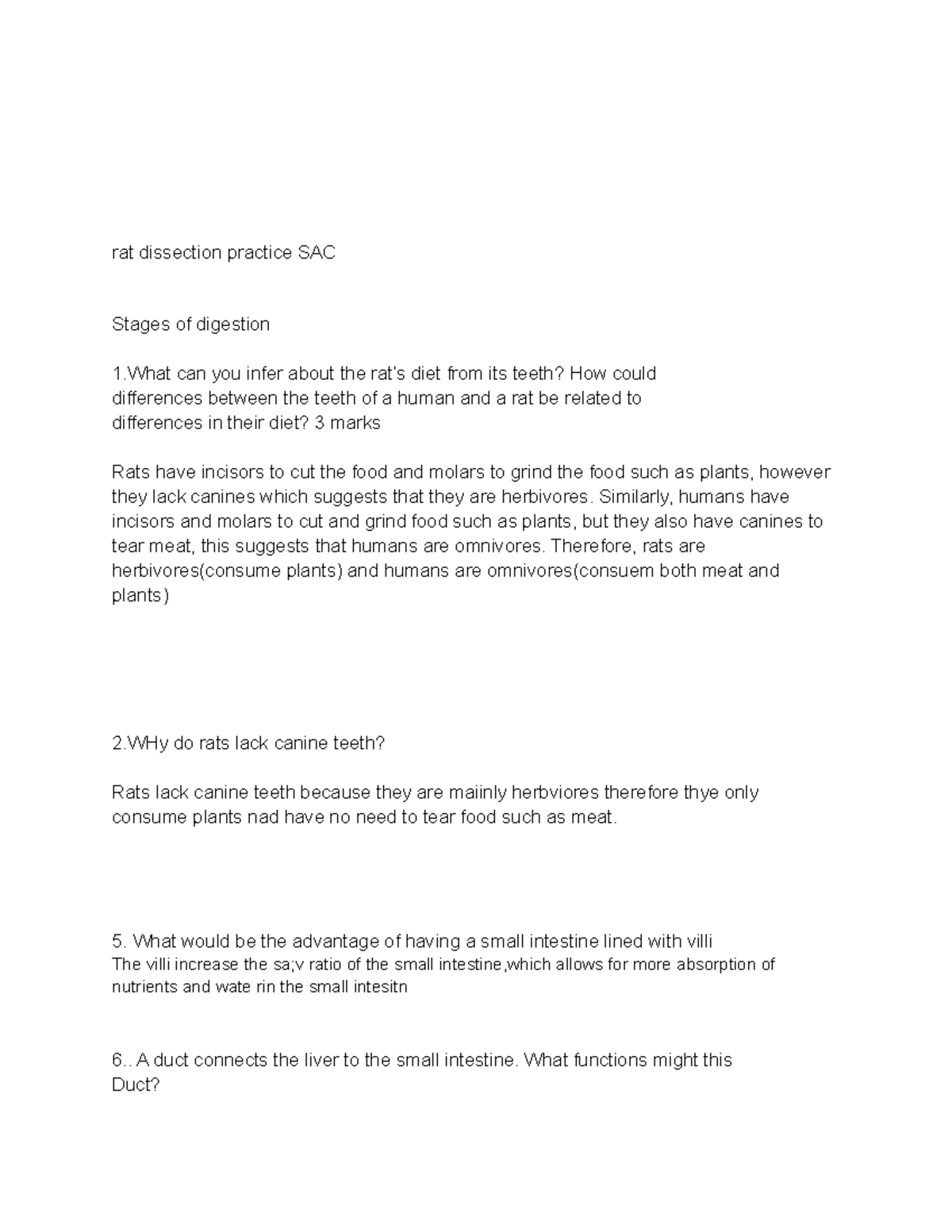 Rat Dissection Practice SAC: Exploring Digestive Anatomy and Functions ...