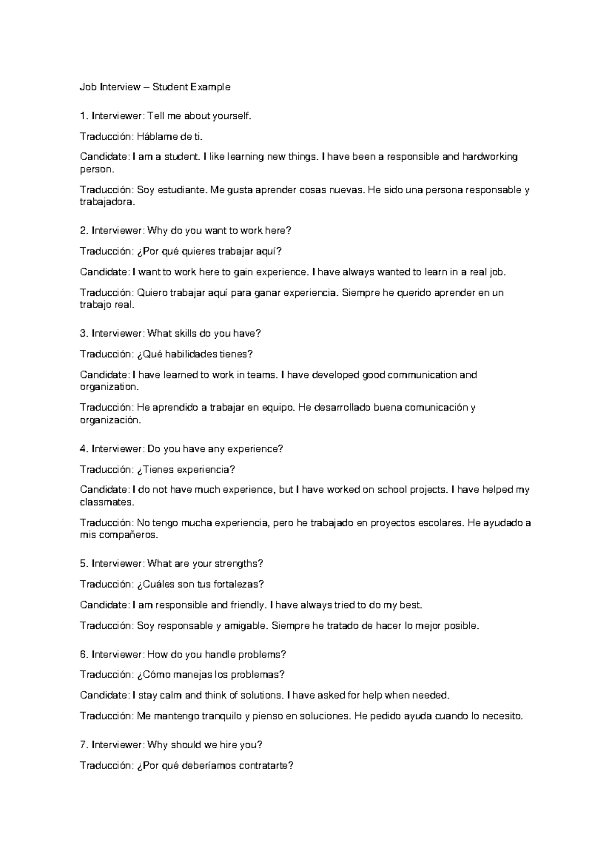 Job Interview Tips for Students – Example Responses - Studocu