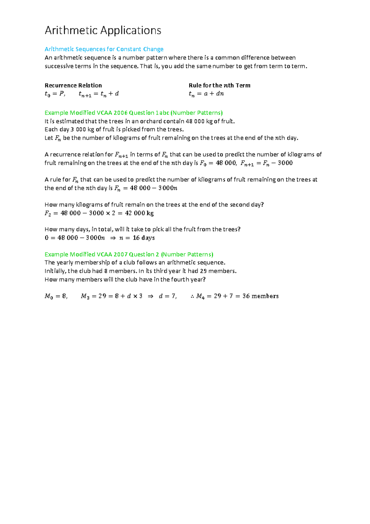 Arithmetic Applications: Sequences & Financial Modelling (MATH101 ...