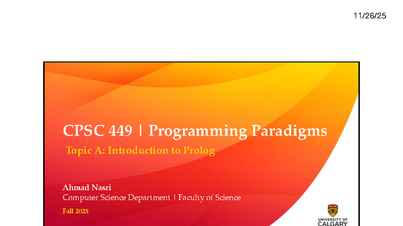 CPSC 449 Final Exam Notes: Introduction to Prolog - Studocu