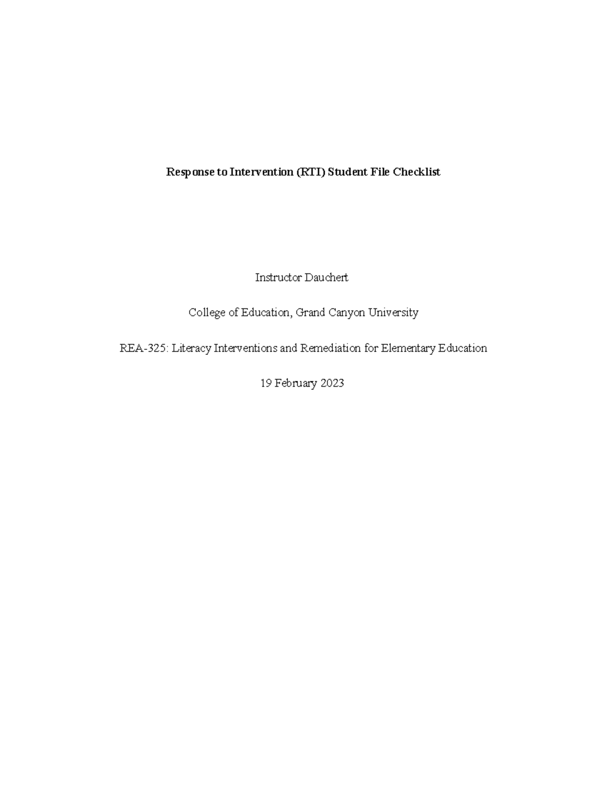 REA325 - RTI Student File Checklist: Ensuring Effective Interventions ...