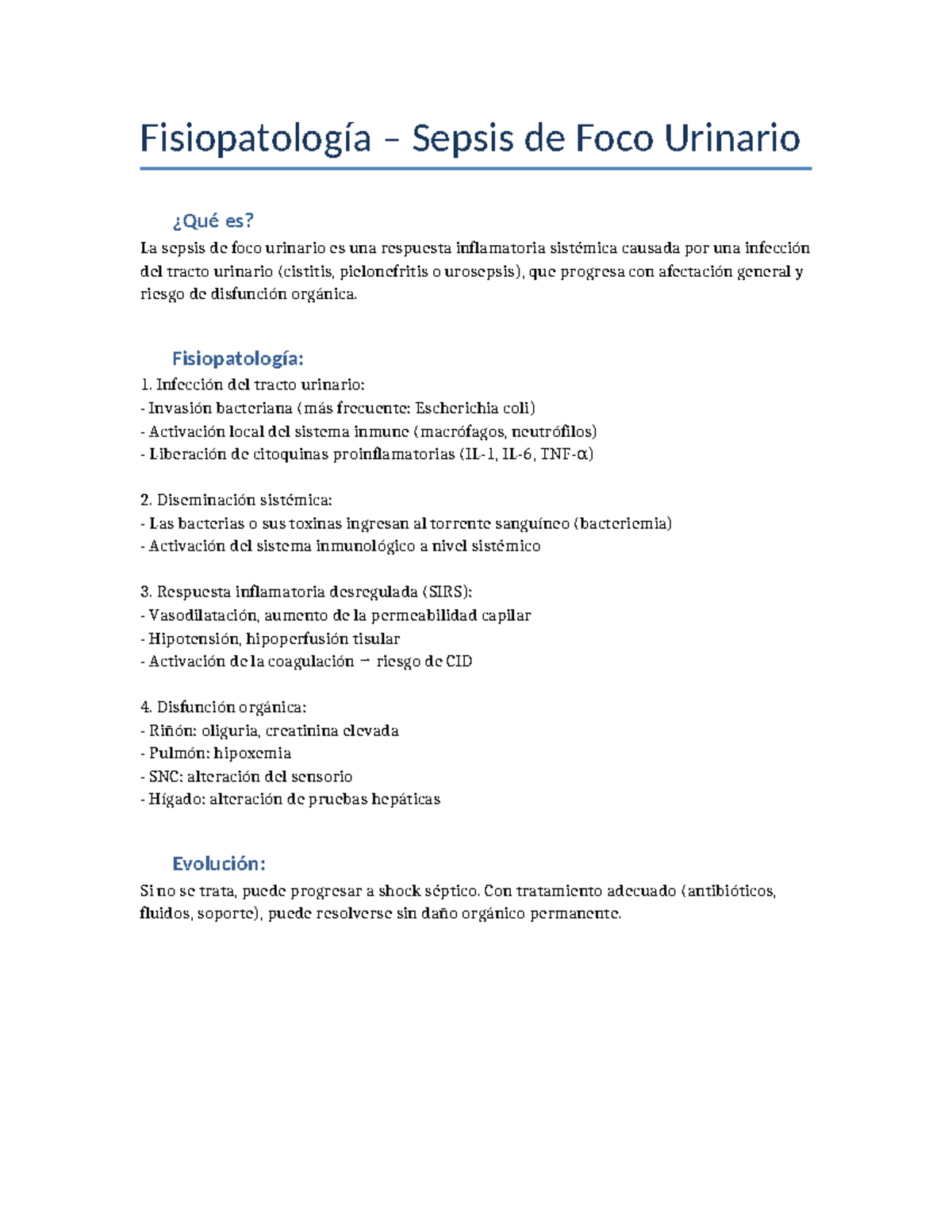 Fisiopatología de la Sepsis Urinaria: Respuesta Inflamatoria y Riesgos ...