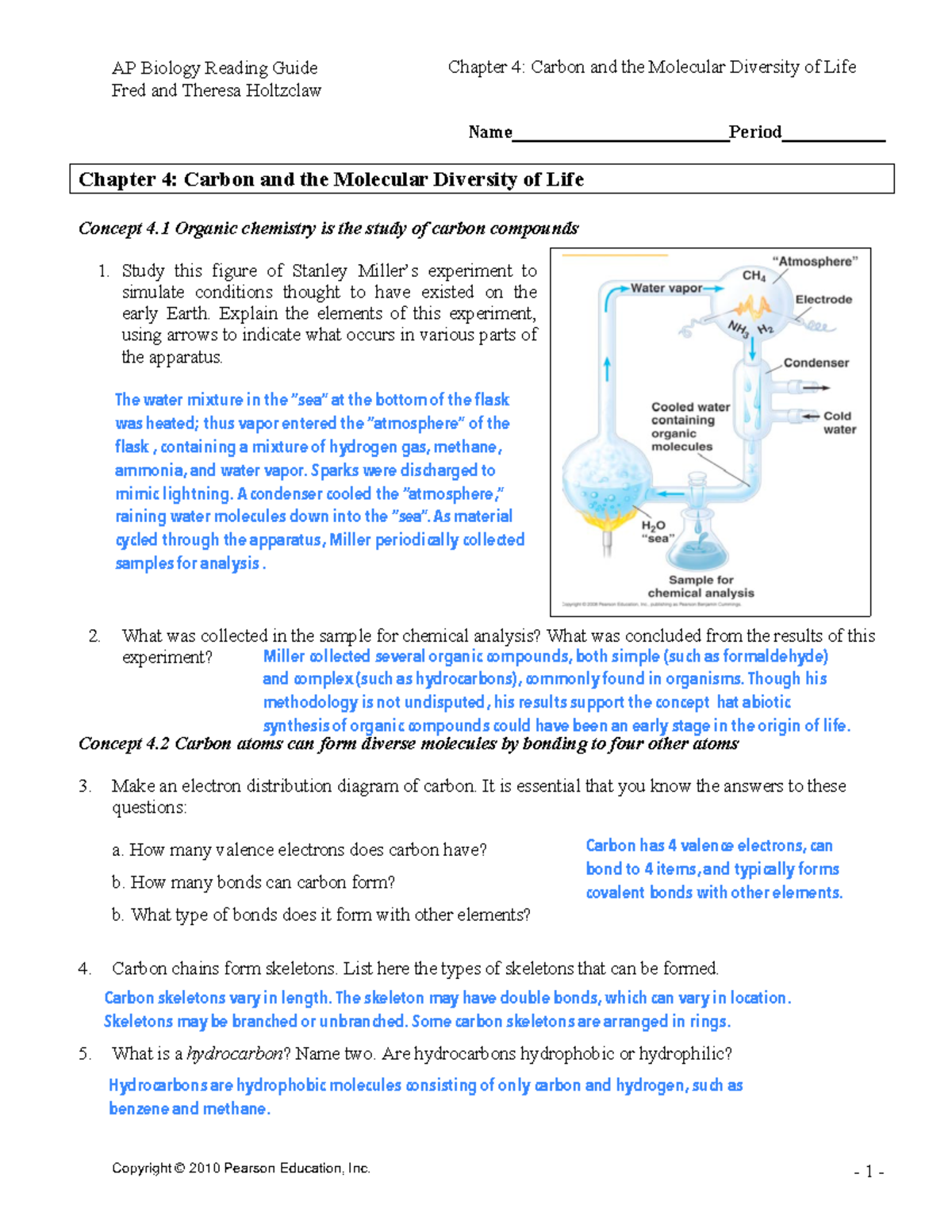 Ch 4 - Carbon & Molecular Diversity in AP Biology Reading Guide - Studocu