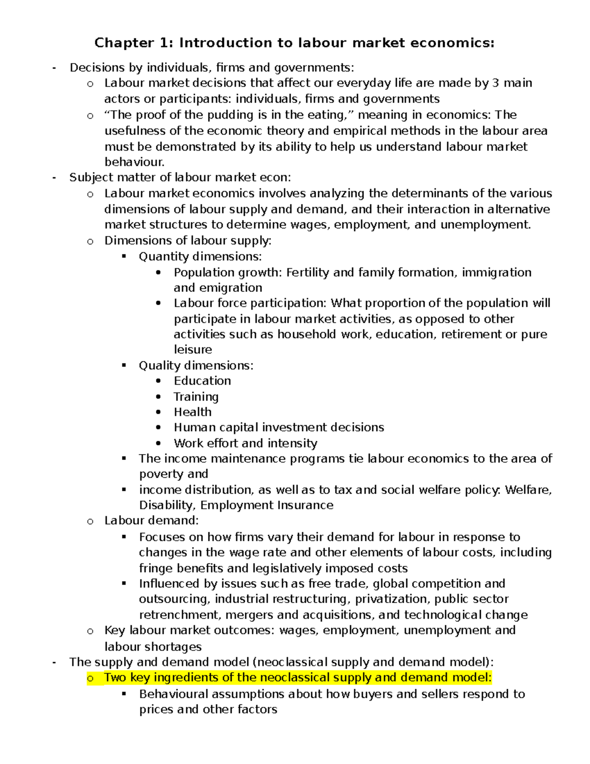 Chapter 1: Intro to Labour Market Economics - Key Concepts and Actors ...
