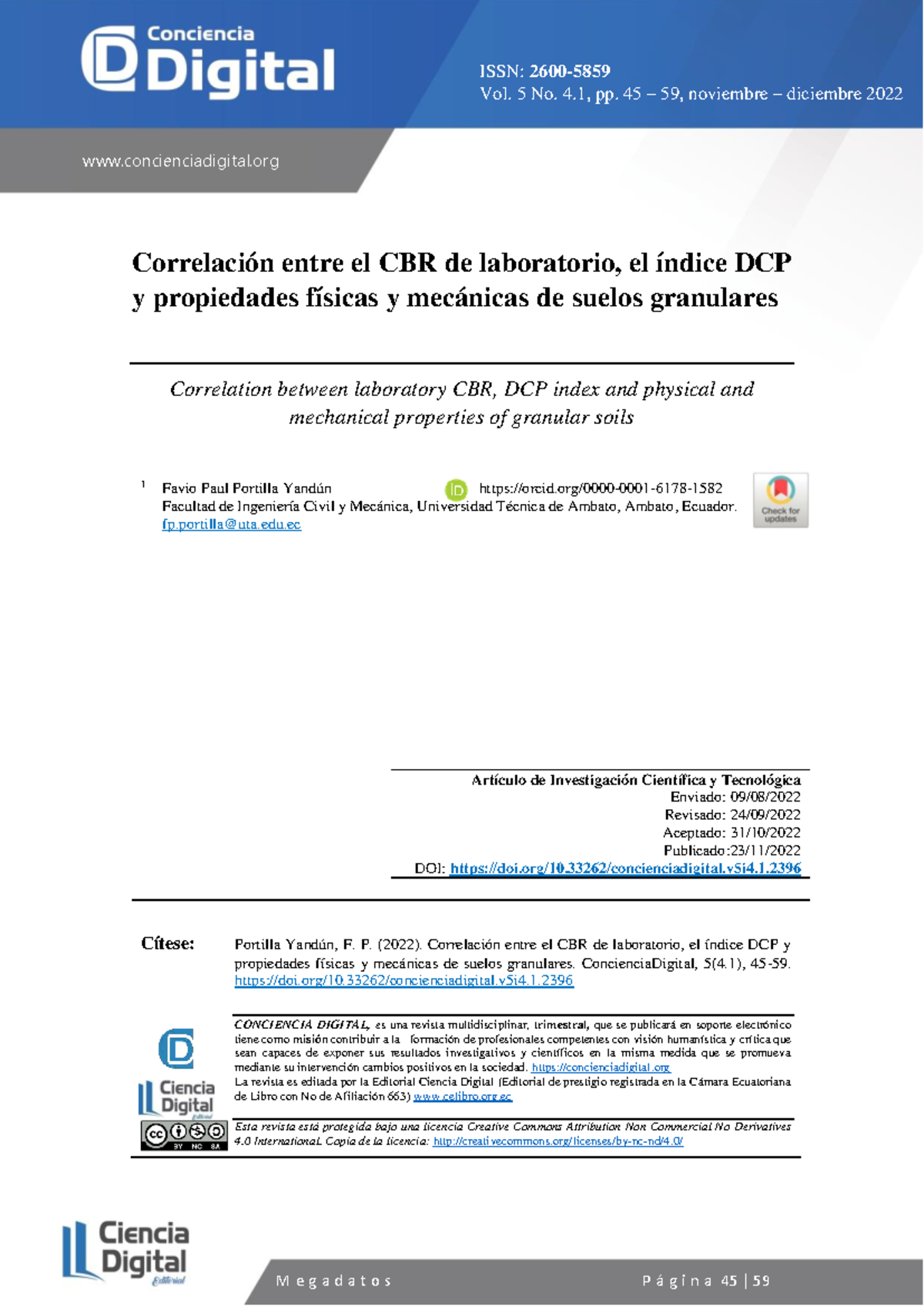 Correlación CBR-DCP y Propiedades de Suelos Granulares - Vol. 5 No. 4.1 ...