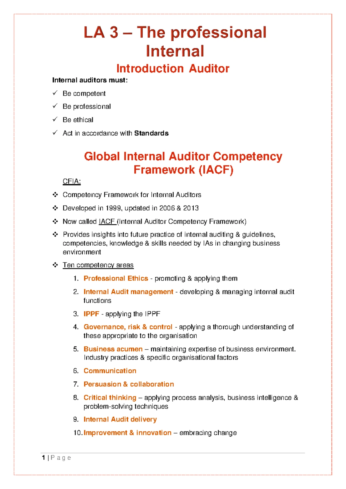 IAU 200 notes - LA 5 - Internal Control summary - NATURE OF INTERNAL ...