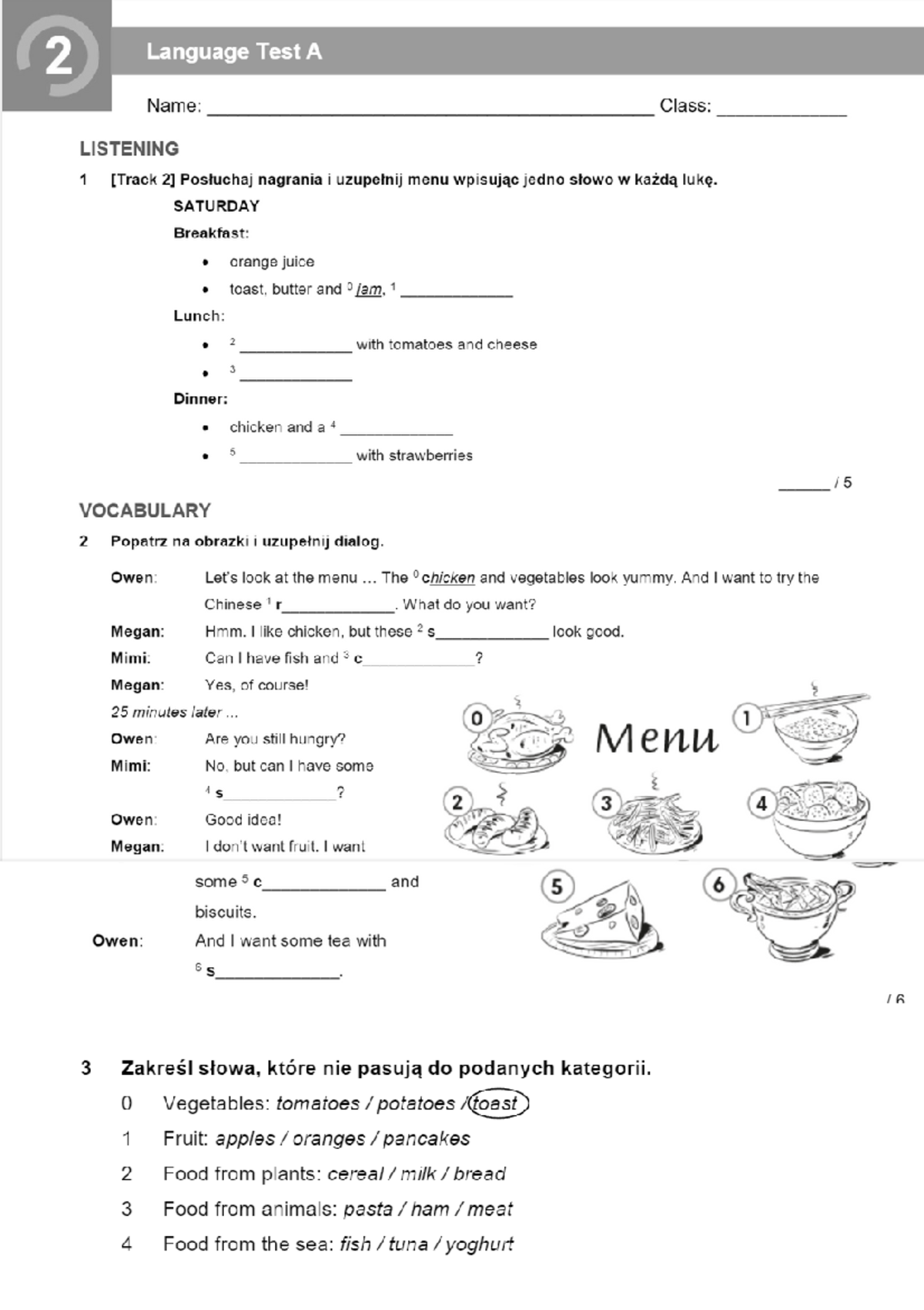 English A1+ Class 5 Test A - Unit 2 Review - Studocu