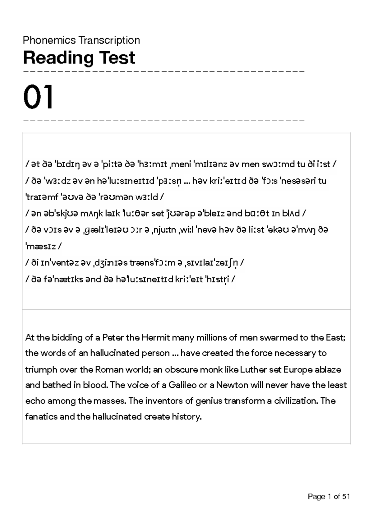 IPA Transcription Practice - Reading Test ...